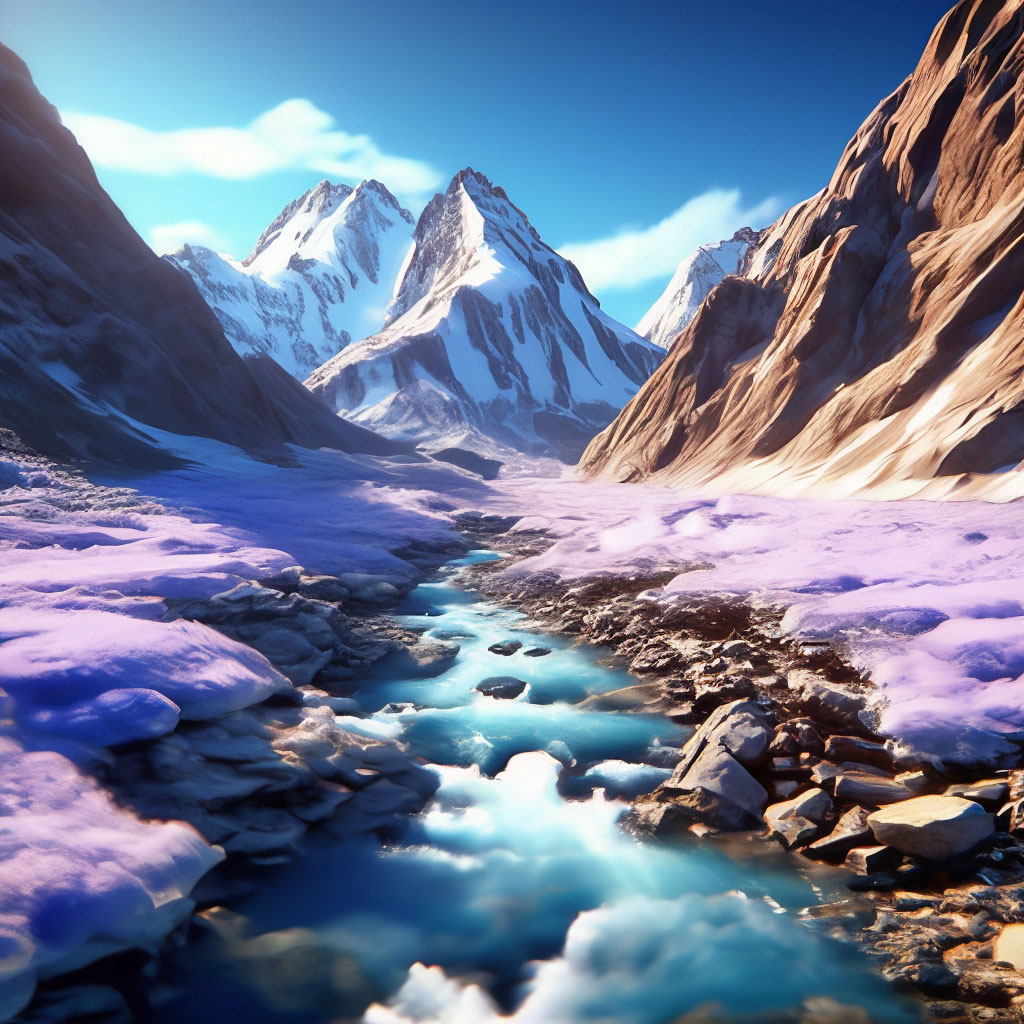 "A small mountain river originating from a glacier,mountain landscape ...