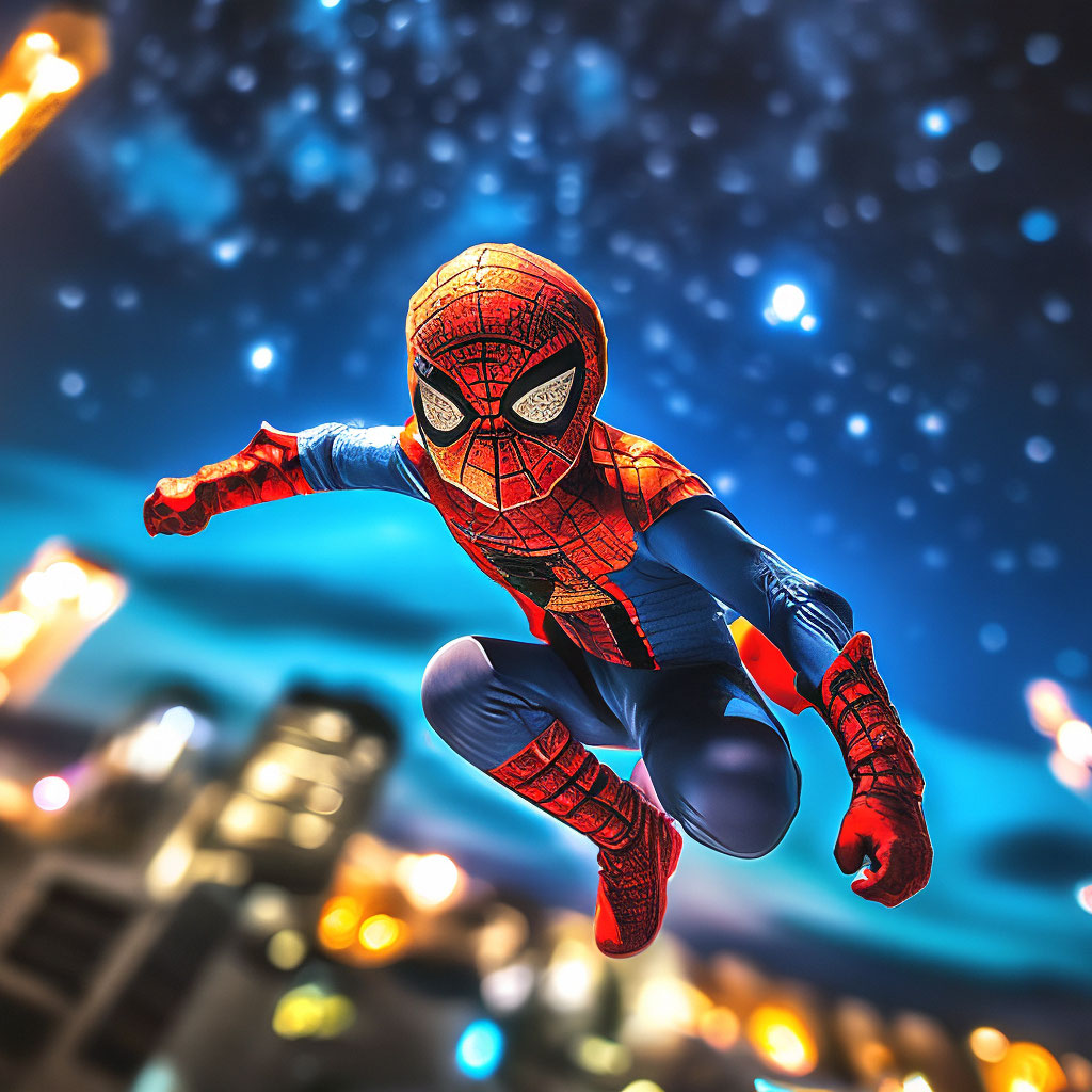 "Cute spider-man 3 years old ,flying through the starry sky, 8k, high ...