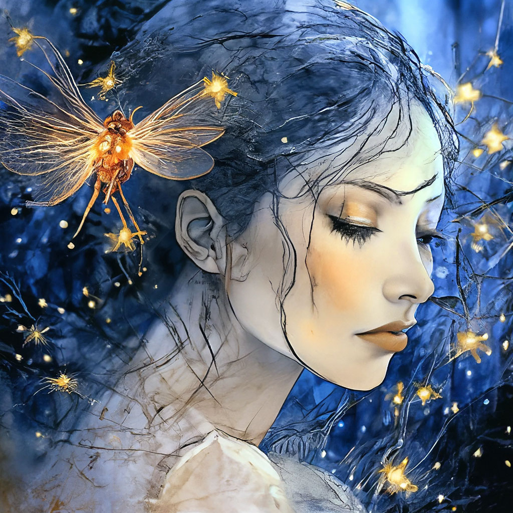 "A beautiful firefly woman, atmospheric. watercolor mosaic, ink,fine ...