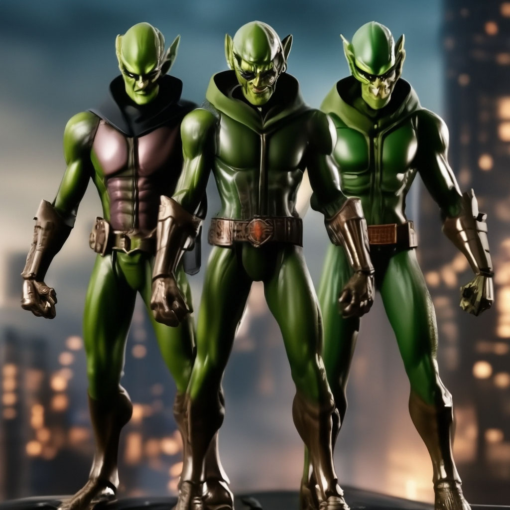 "There are three different versions of the Green Goblin next to each ...