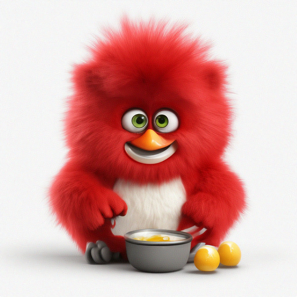 "White background fluffy cartoon character in red detailed fur very ...