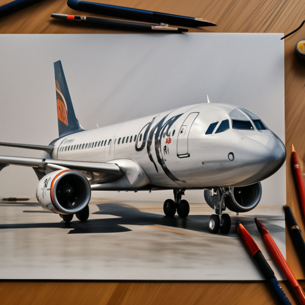"AIRBUS A320 Drawn in pencil in the album" — image created in Shedevrum