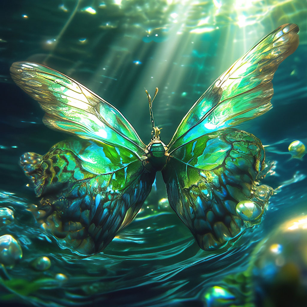 "©ElenaBreeva underwater marine pearl butterfly with scaly multi ...