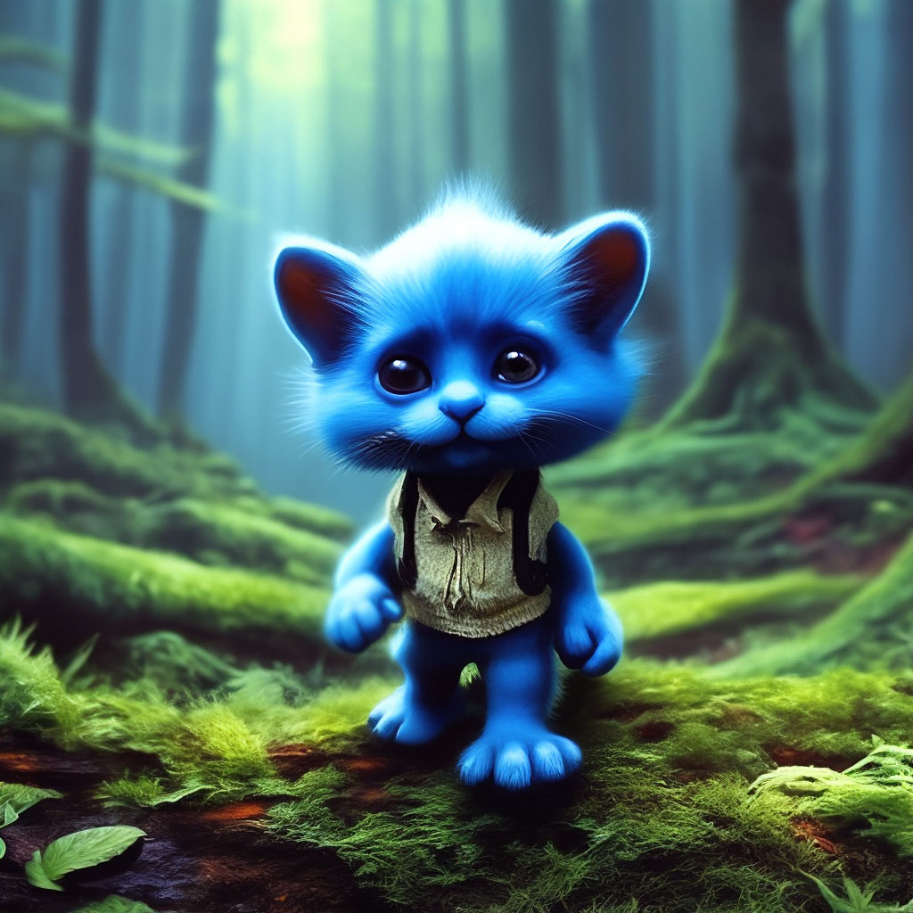 "Cat + Smurf on the background of the forest on which he walks" — image ...