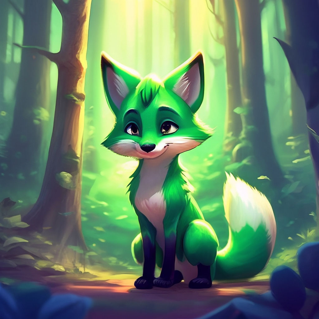 "Fox with completely green fur, green fox muzzle, green fox tail ...