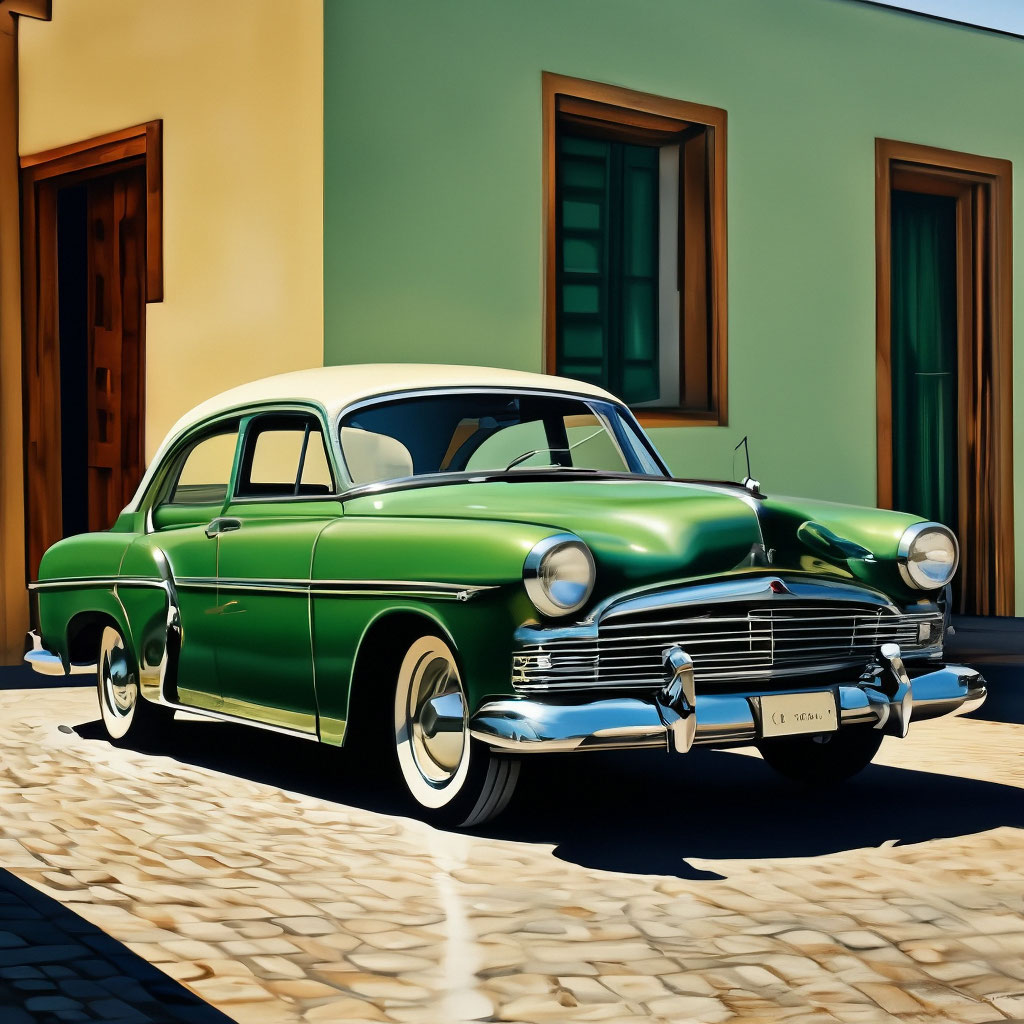 "The shadow of a green retro car" — image created in Shedevrum