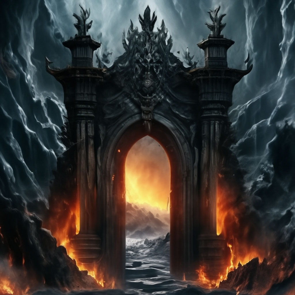 "The gates of Navi, the underworld of spirits" — image created in Shedevrum