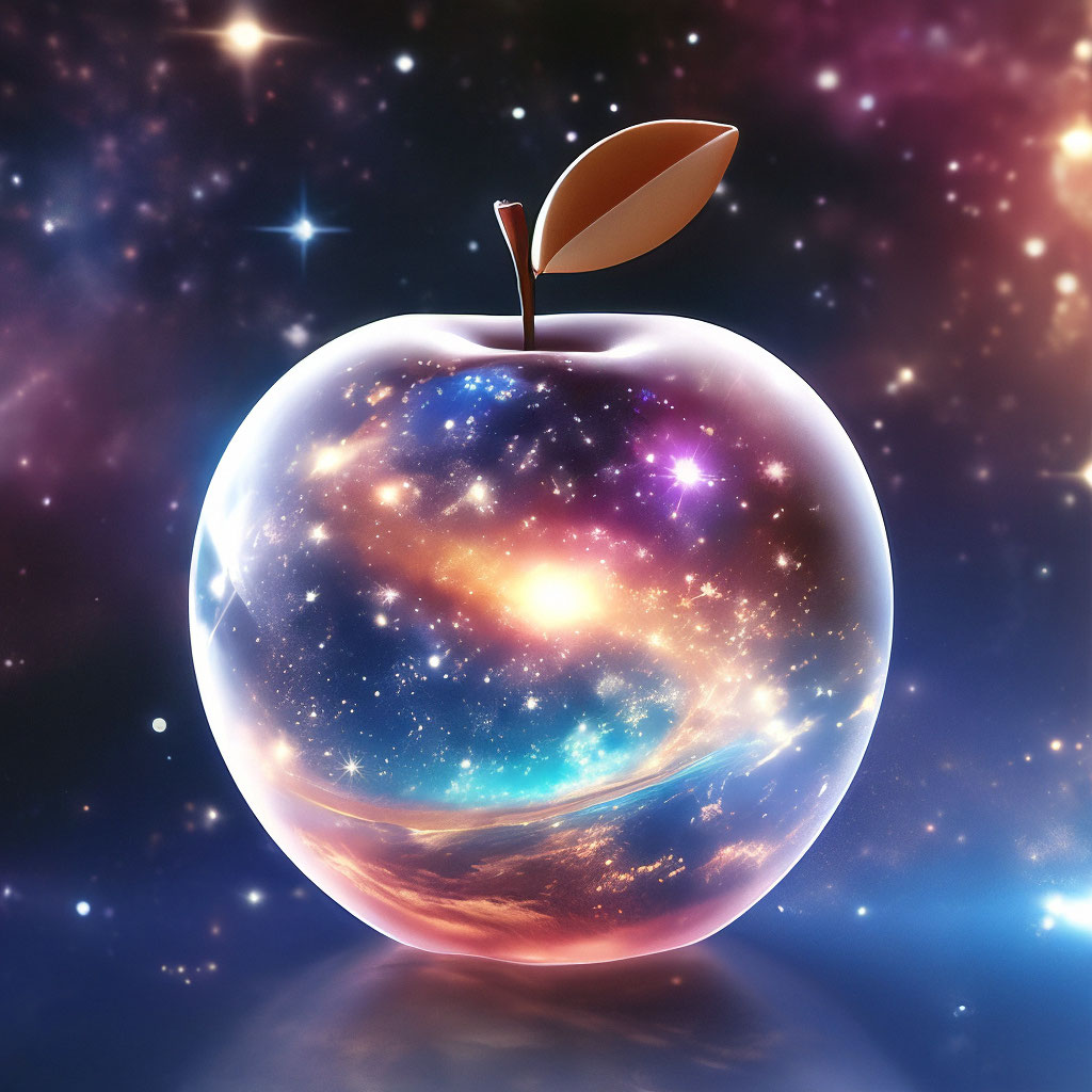 "A transparent apple containing a galaxy and stars" — image created in ...