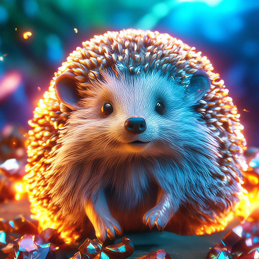 "Surrealism, very fluffy hedgehog , consists of diamonds, fairy elf ...