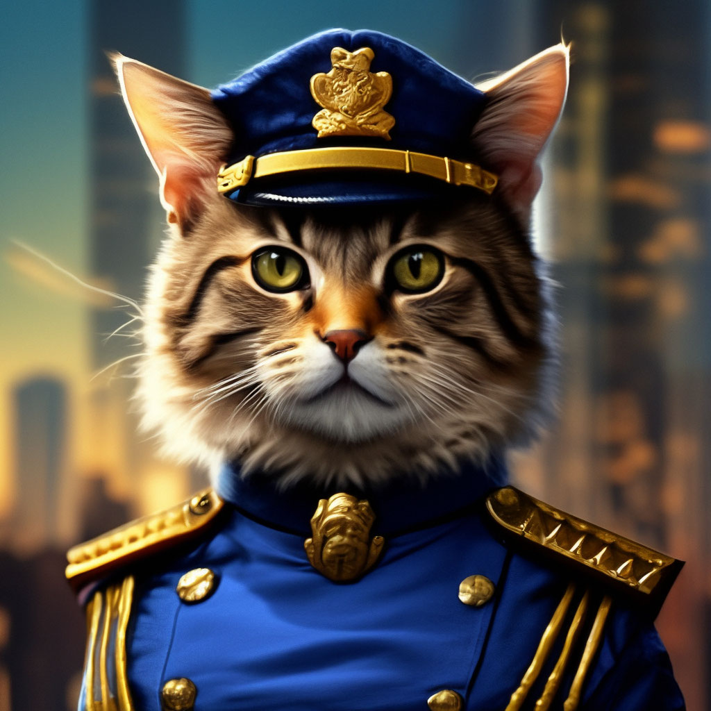 "Cat in pagons , cat cop , cat cop ," — image created in Shedevrum