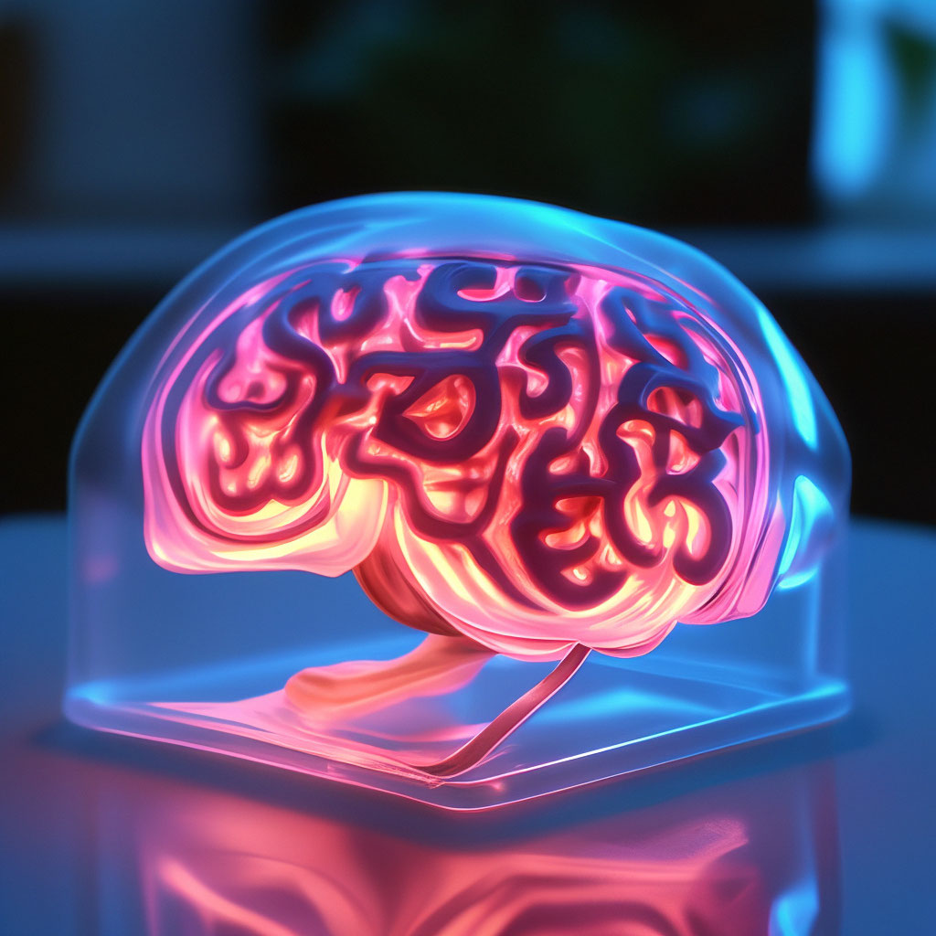"Glowing silicone translucent human brain realistic" — image created in ...