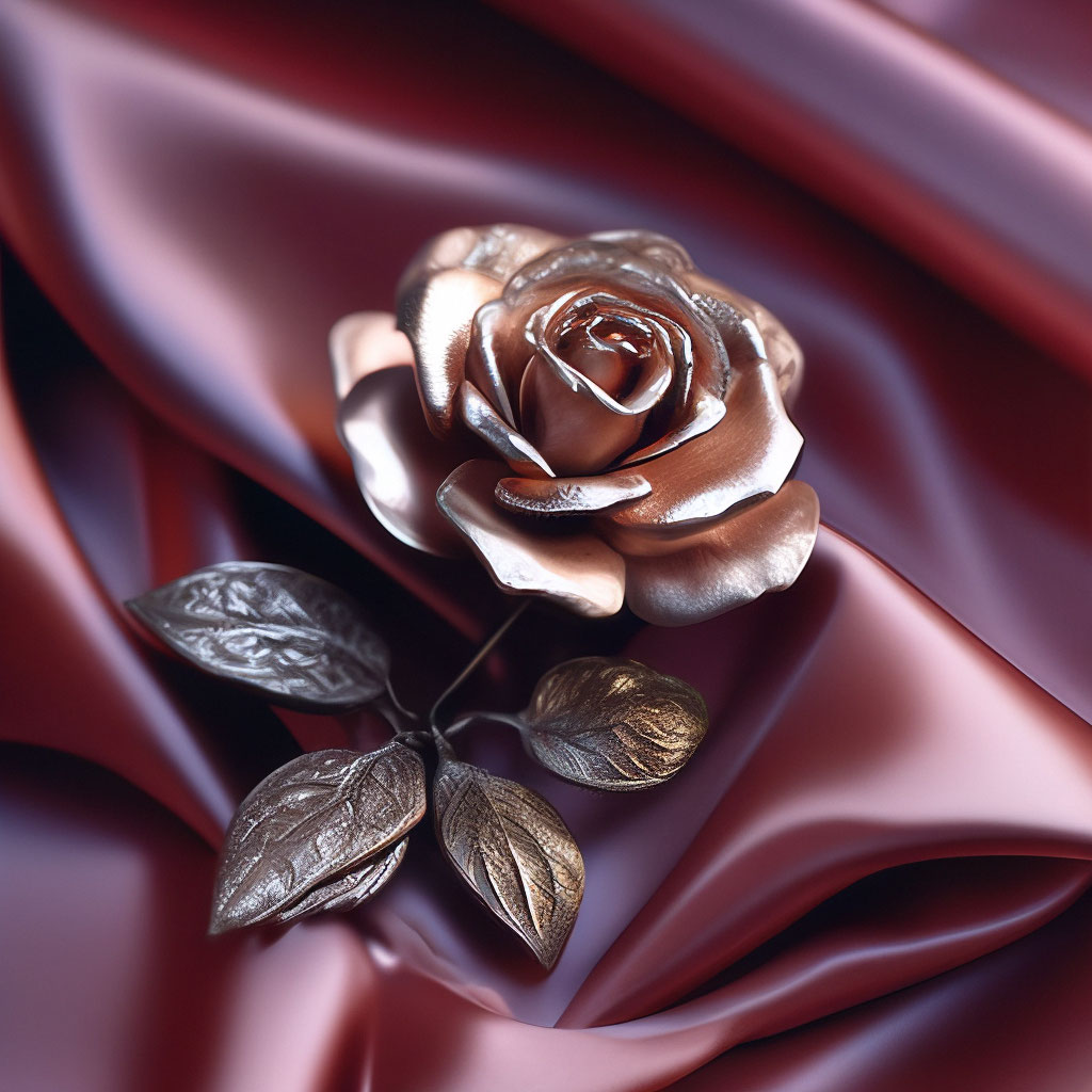 "Forged rose lies on a silk sheet" — image created in Shedevrum