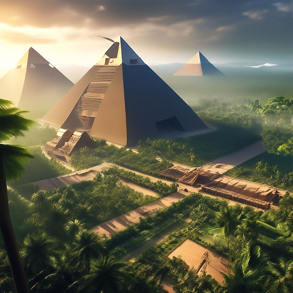 "Egyptian pyramids in the jungle. fantasy, landscape, professional ...