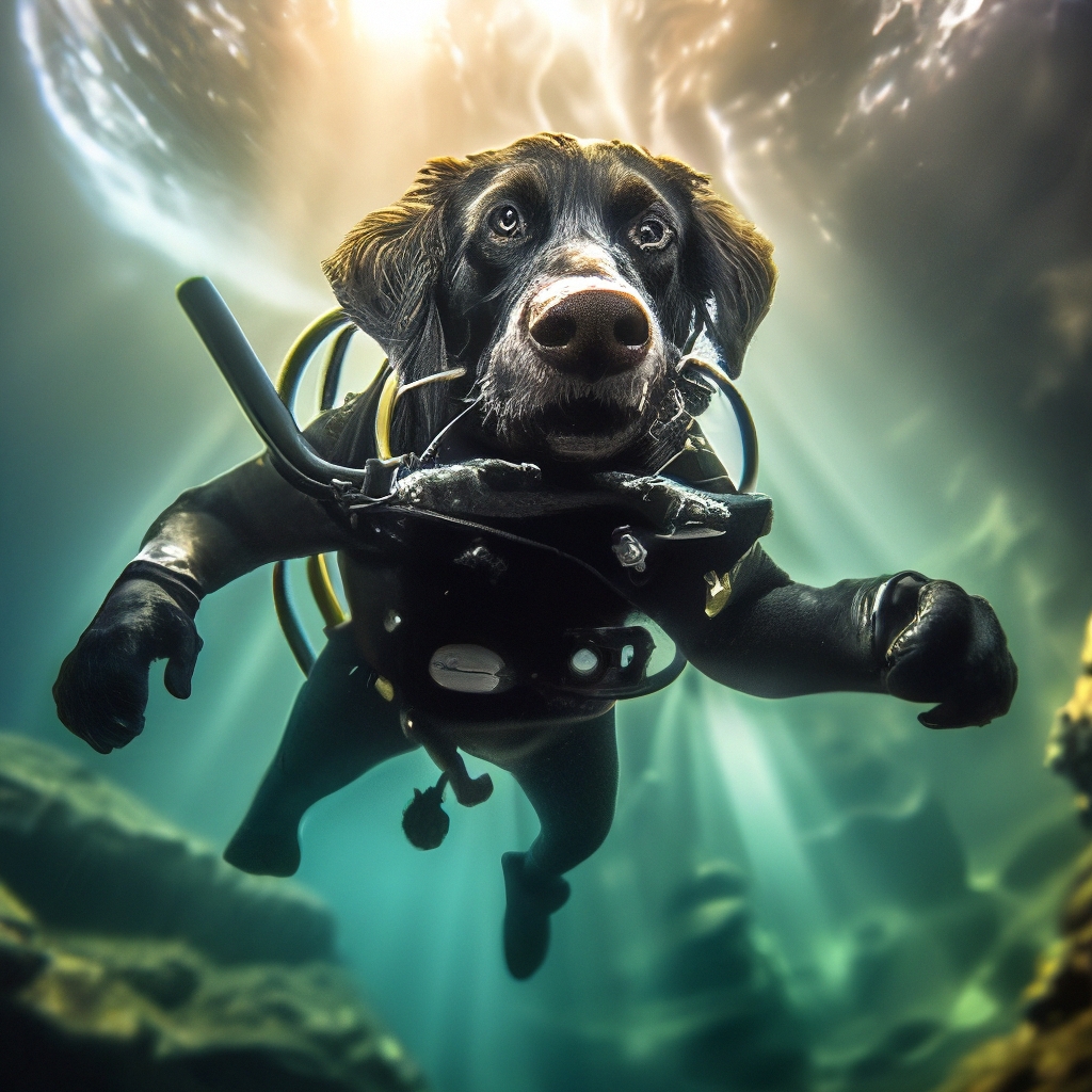 "Dog diver" — image created in Shedevrum