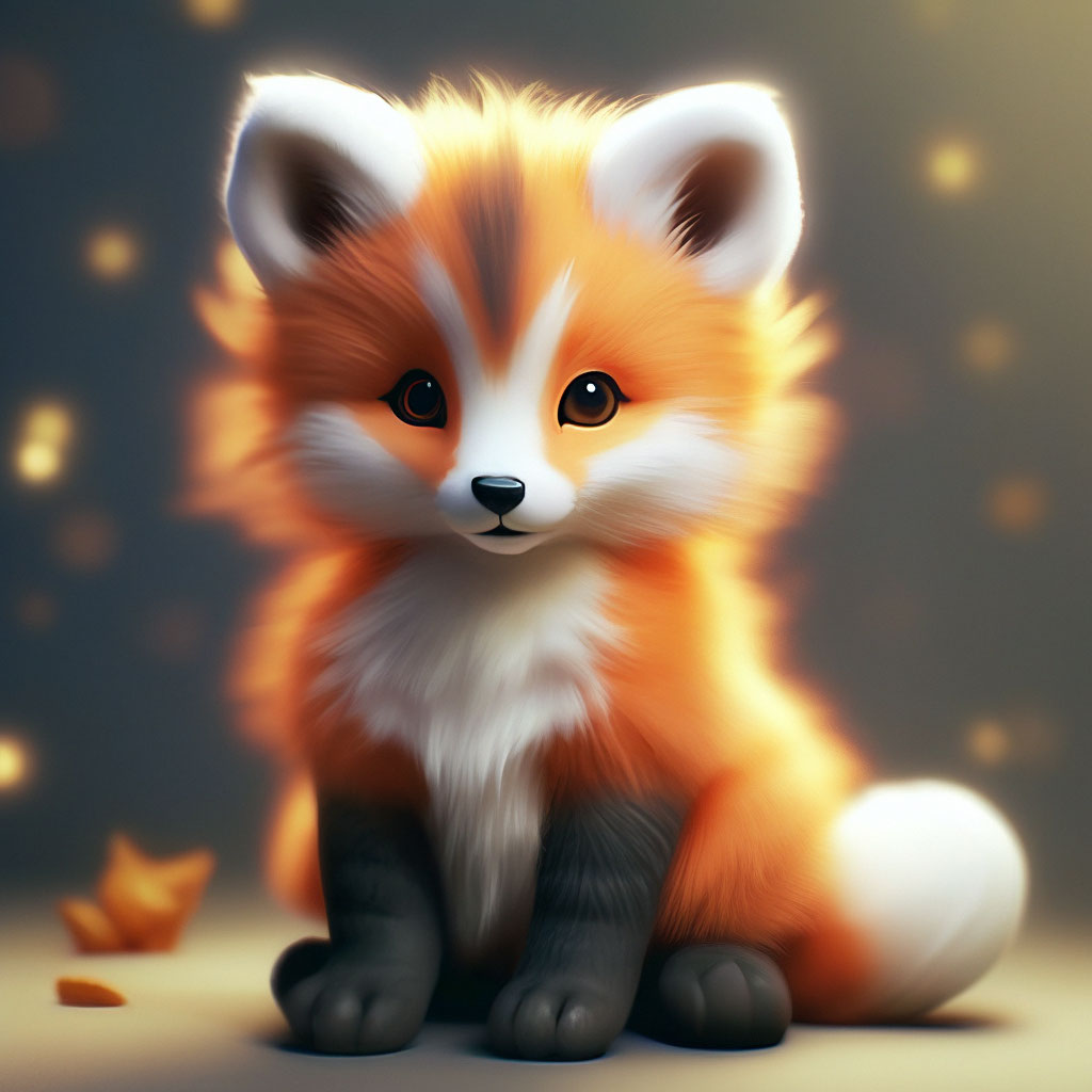 "Mythical cute fluffy realistic fox cub" — image created in Shedevrum