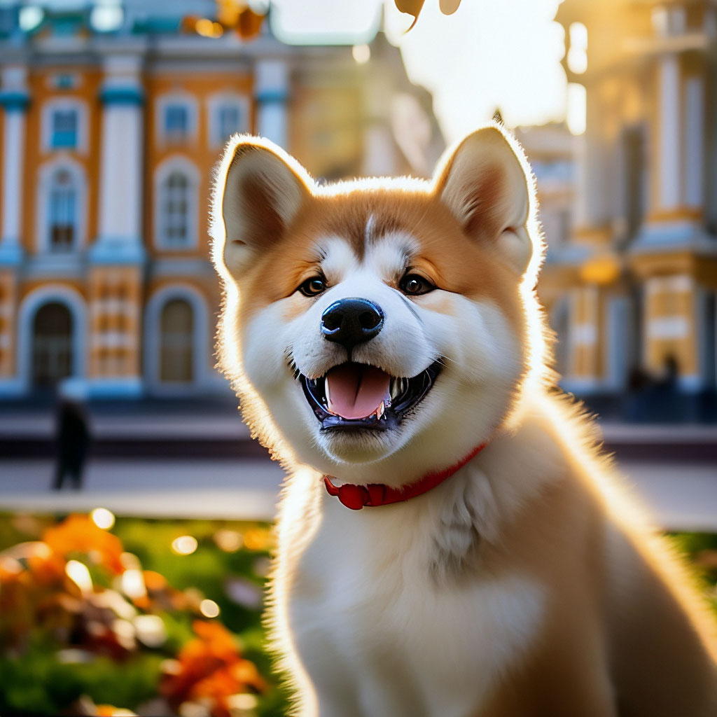 "Akita Inu puppy smiles, professional photo, beautiful, high detail ...