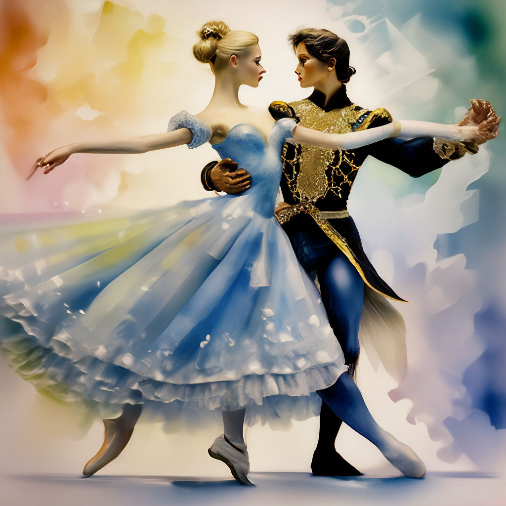 "Cinderella and Prince Jeté entrelace watercolor, transparency drawing ...