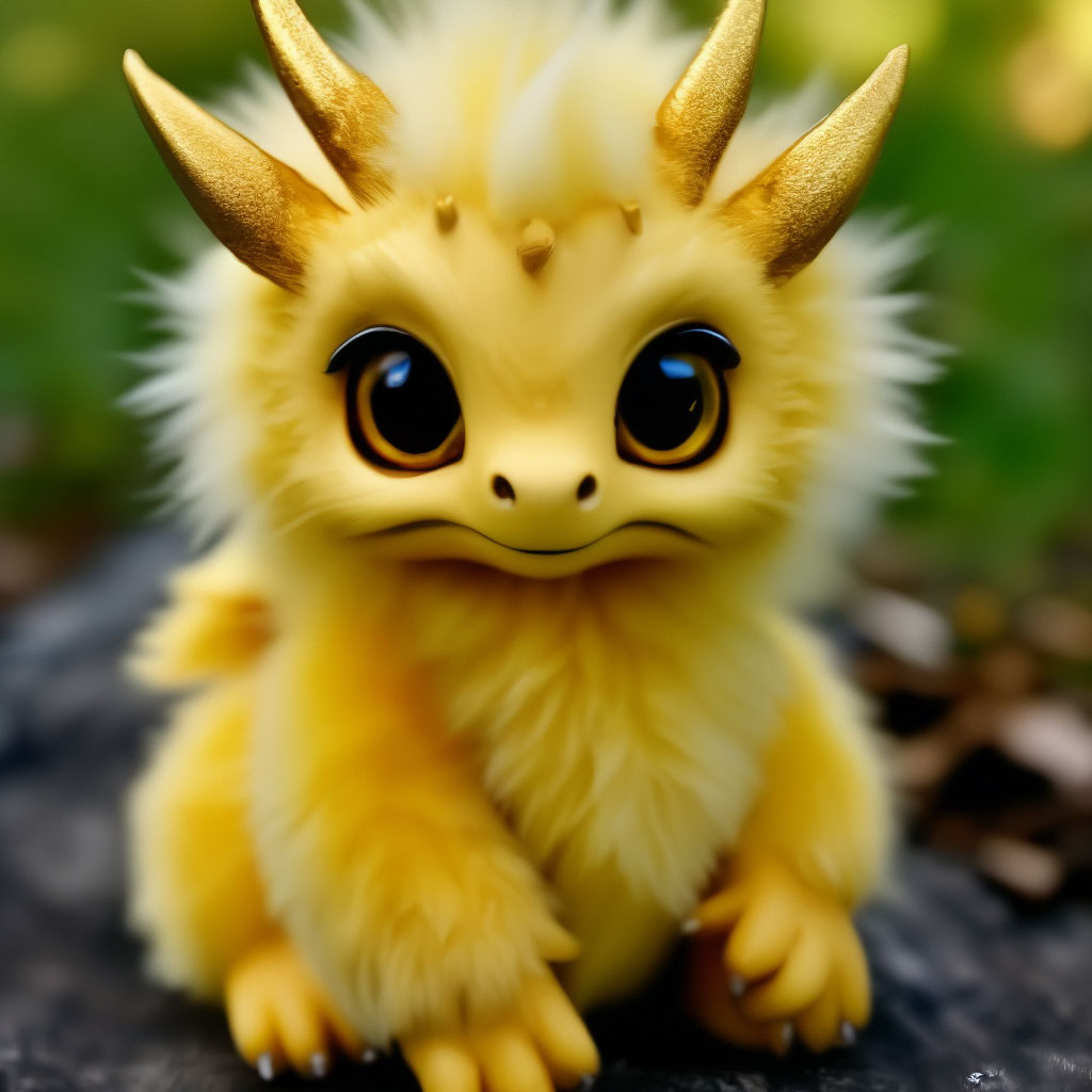 "Small yellow fluffy crystal dragon, soft fur, mysticism, fantasy ...