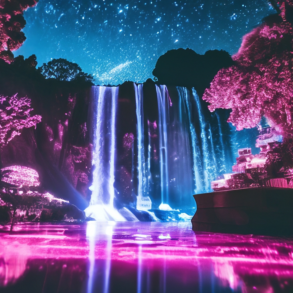 "Beautiful starfall on the background of a waterfall and a gorgeous ...