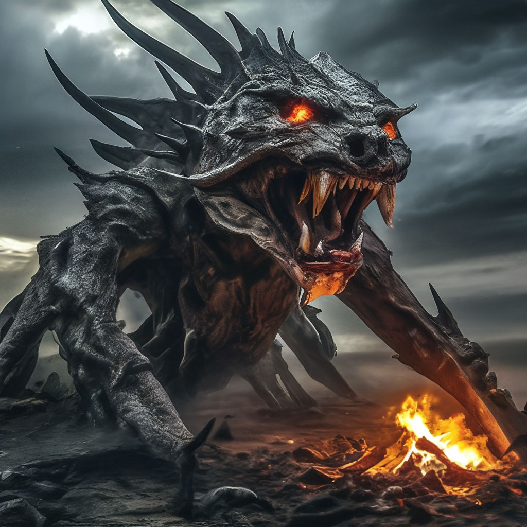 "The evil grinning fanged beast Spur-fang horror horror hyperrealism ...
