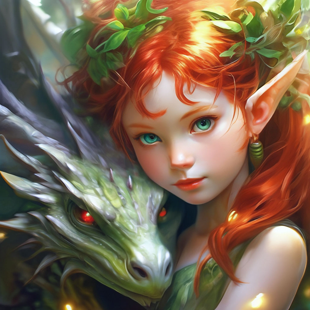 "(идея Арина Пешка) Elf and Little Dragon, realistic portrait sketch of ...