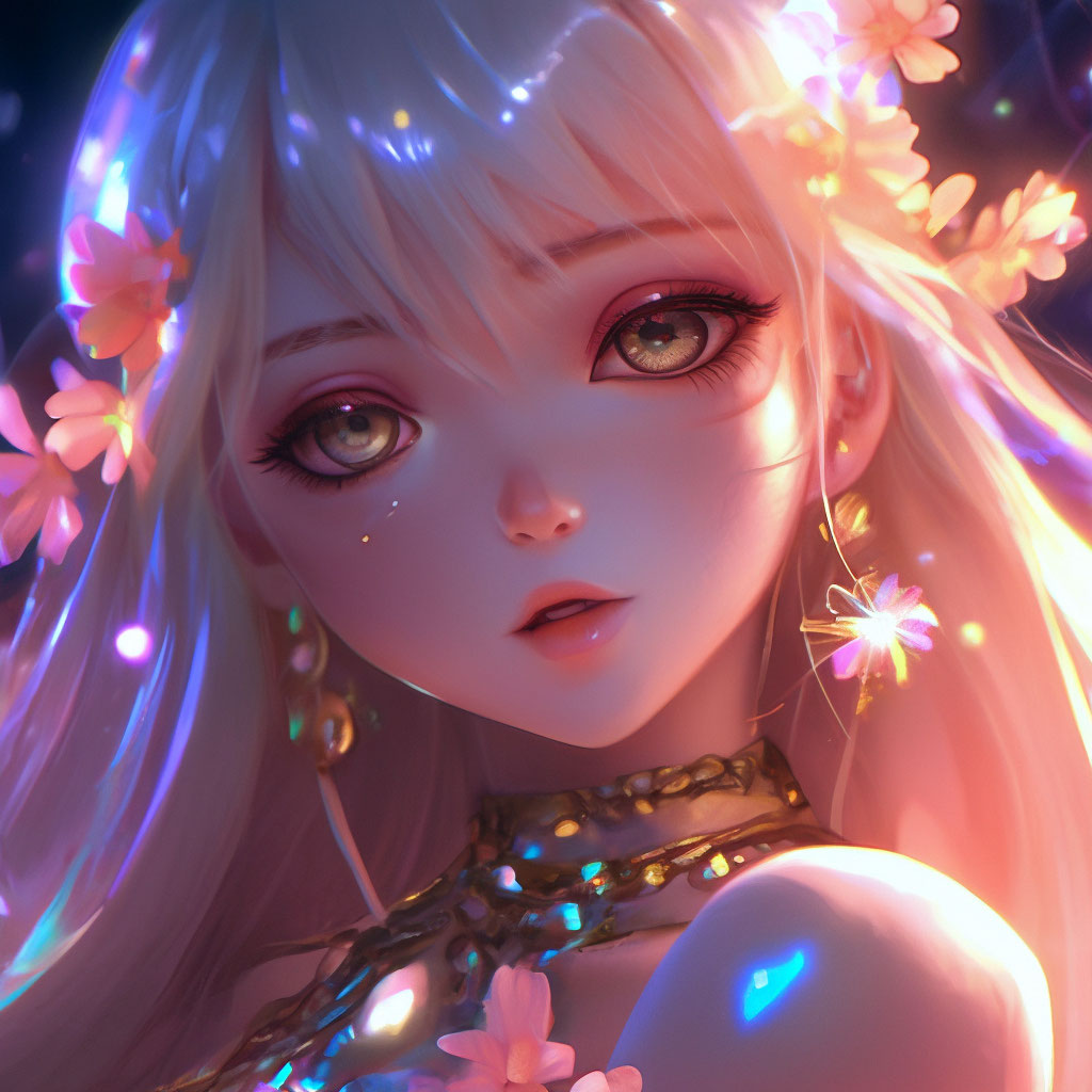 "Anime peach girl with holographic skin color, unusual appearance ...