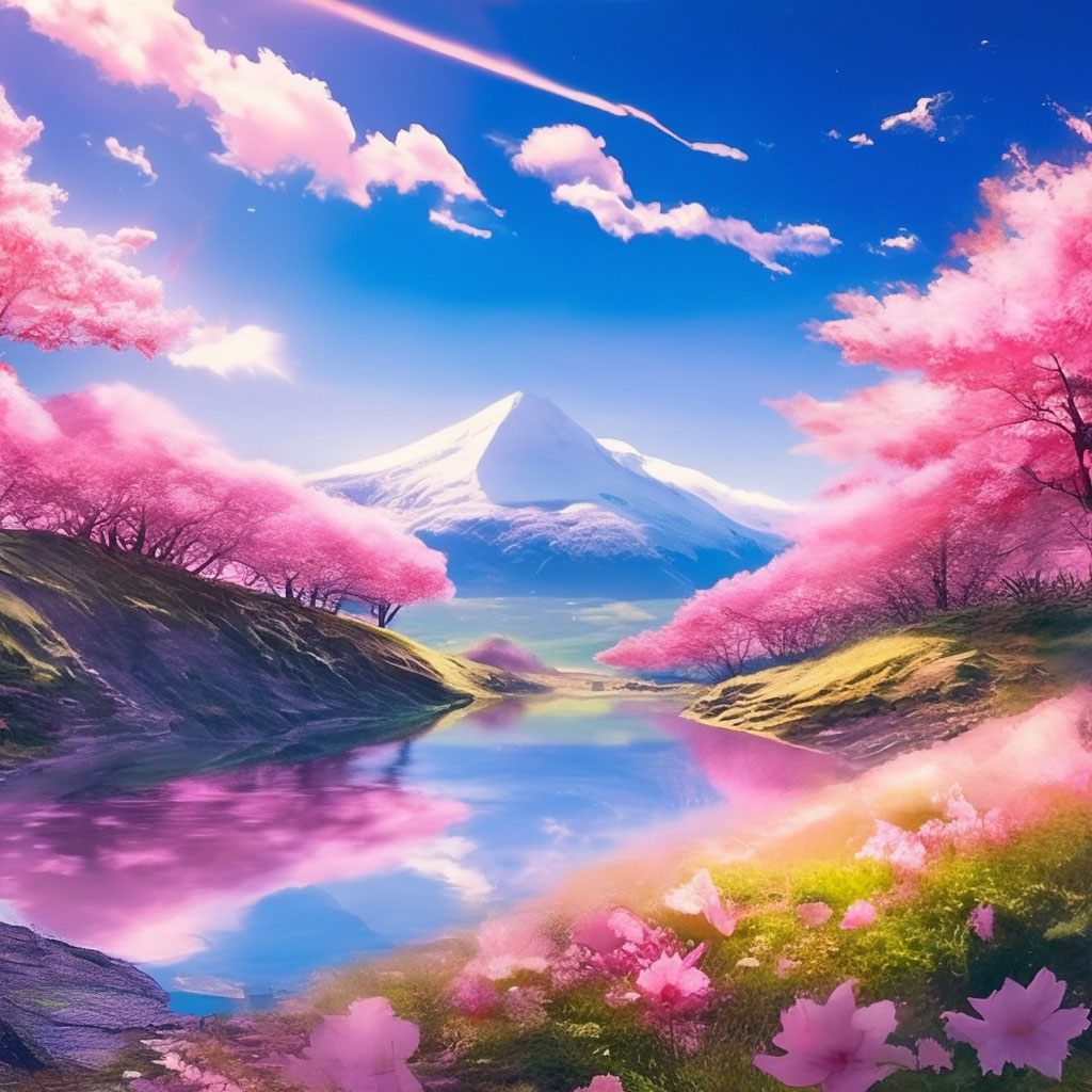 "Landscape magic lake, view from the top of the mountain, sunny day ...