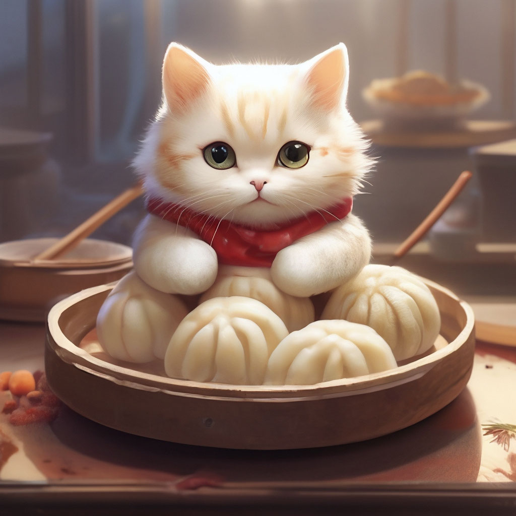 "The dumpling cat" — image created in Shedevrum