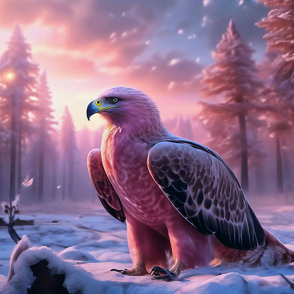 "A pink eagle in a beautiful forest hunts game, detailed digital ...