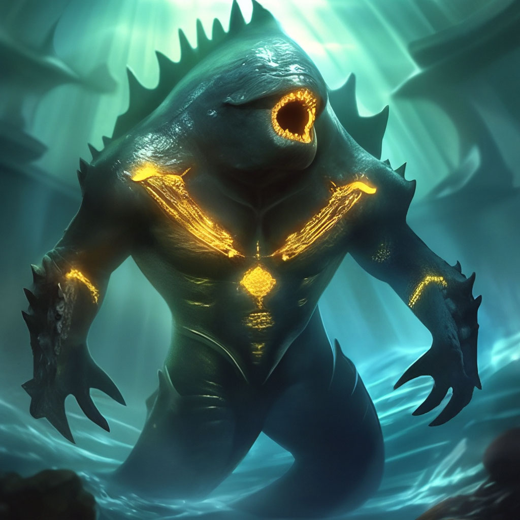 "A terrible underwater monster of Atlantis, a cross between a man and a ...
