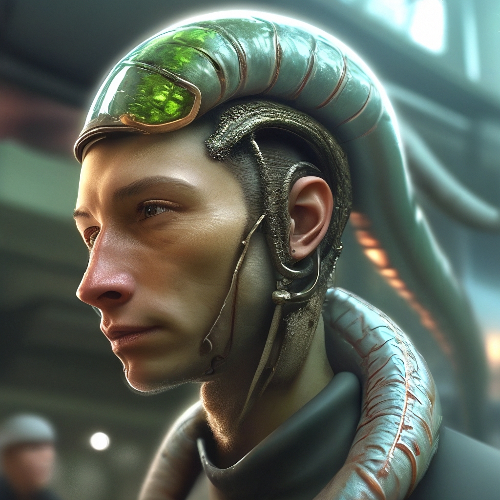"A man with a worm's head realistically small details" — image created ...