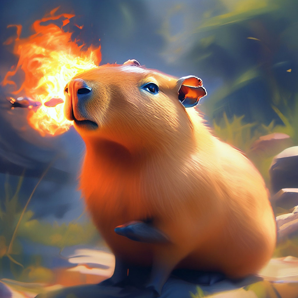 "Fire - breathing capybara" — image created in Shedevrum