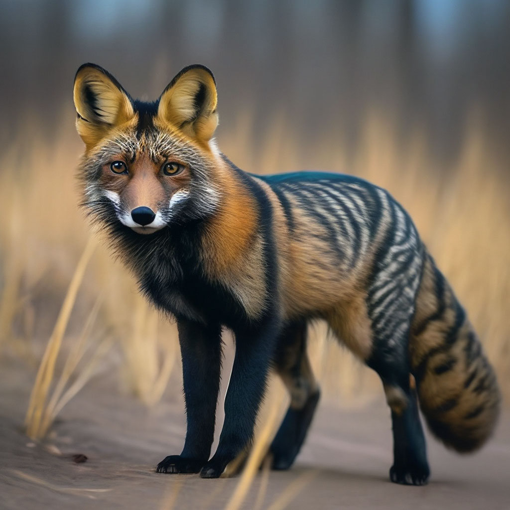 "A fox in the color of a tiger with black stripes on the body" — image ...