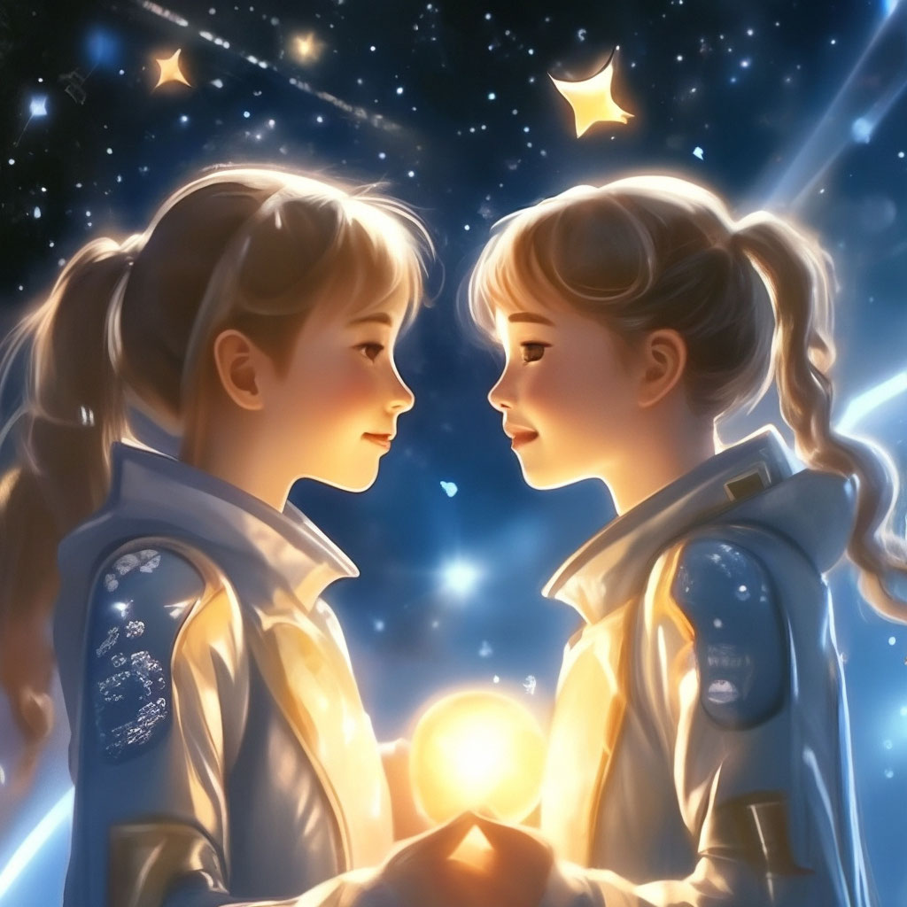"Two star particles in the image of girls met, in a boundless space ...