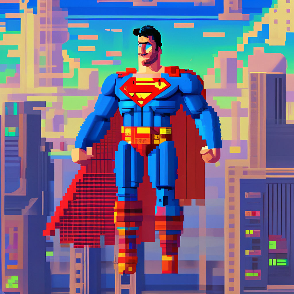 "Superman, pixel art, 8 bit, Dendy" — image created in Shedevrum