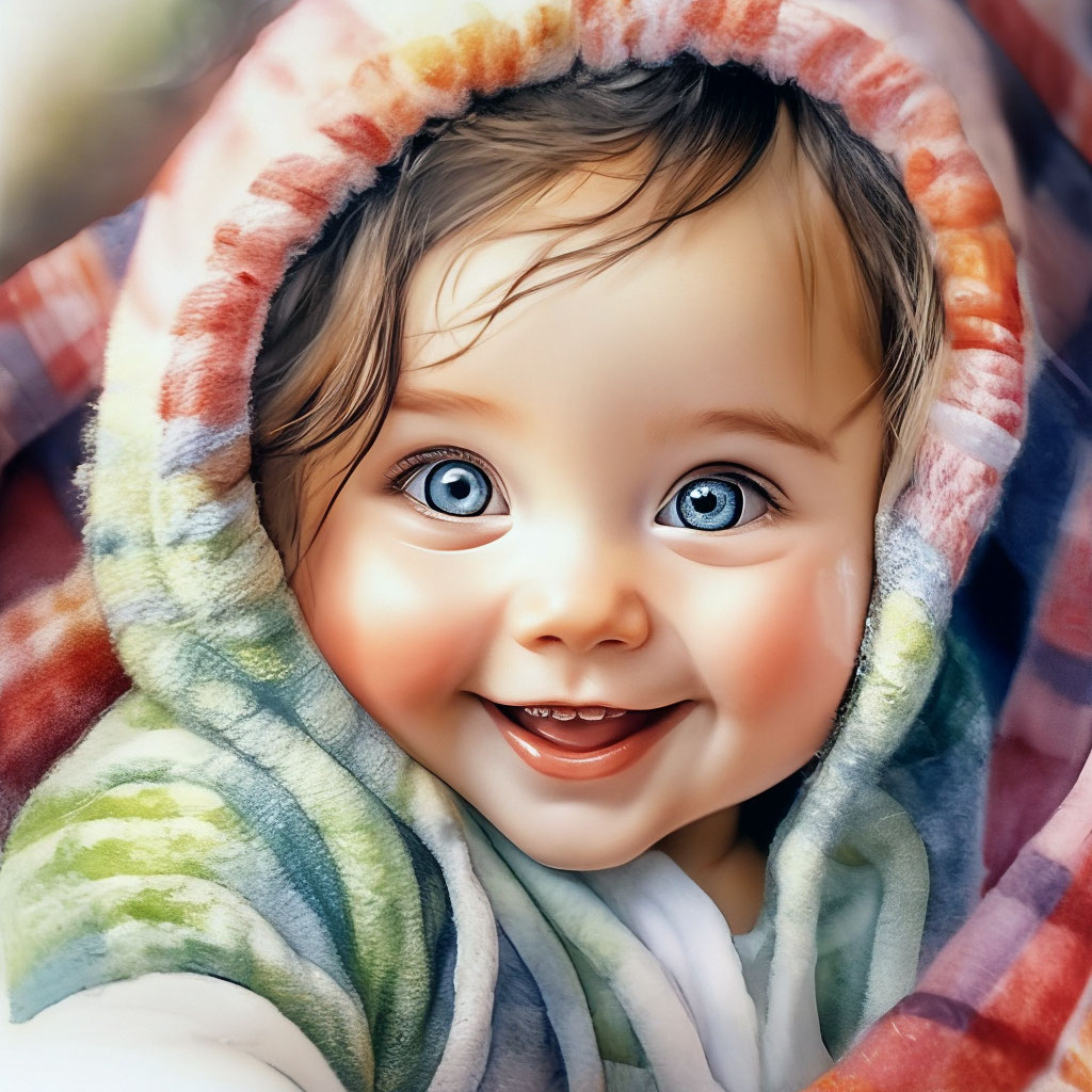 "Watercolor drawing cute lovely stretching cute smiling baby 1 year old ...