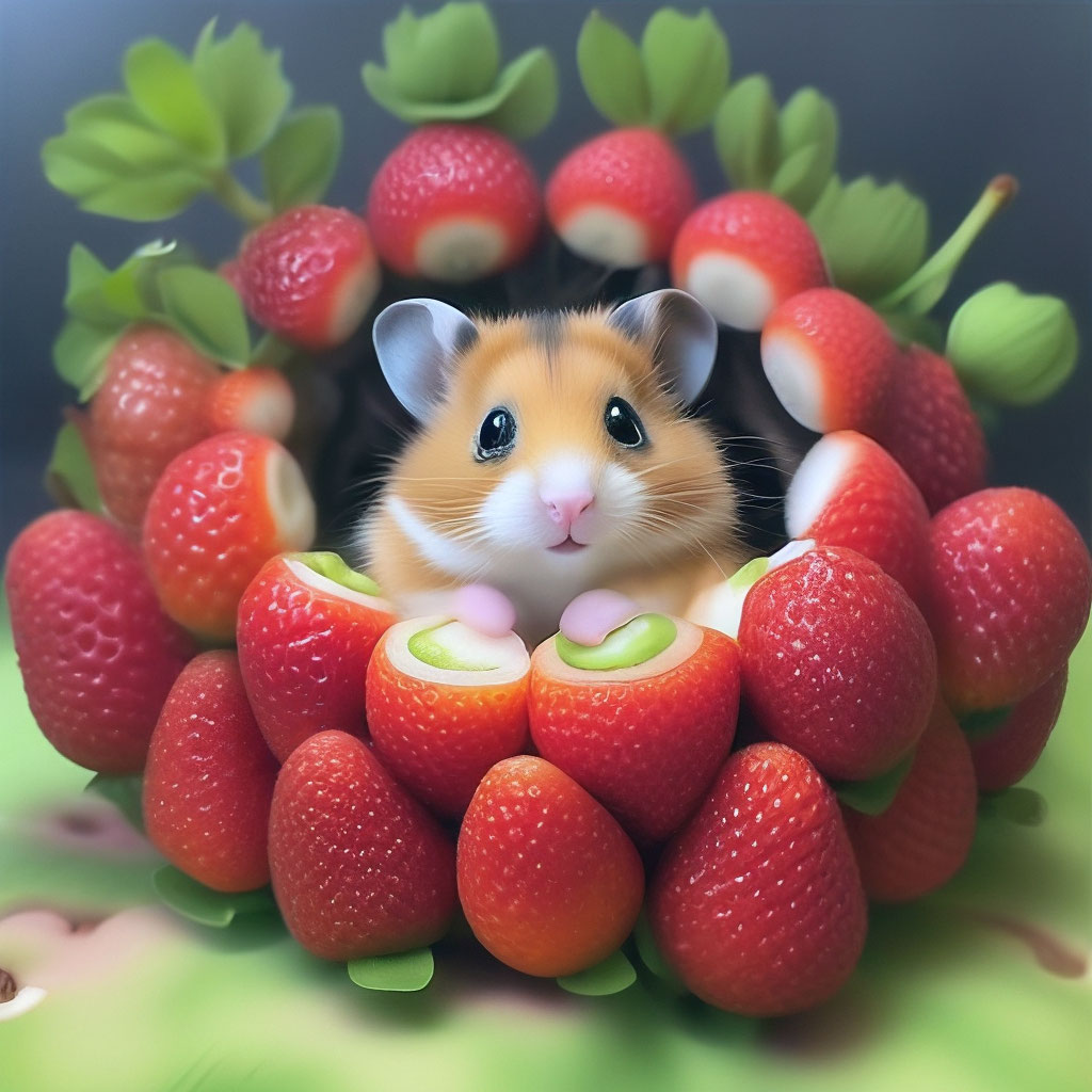 "Strawberries with a hamster inside" — image created in Shedevrum