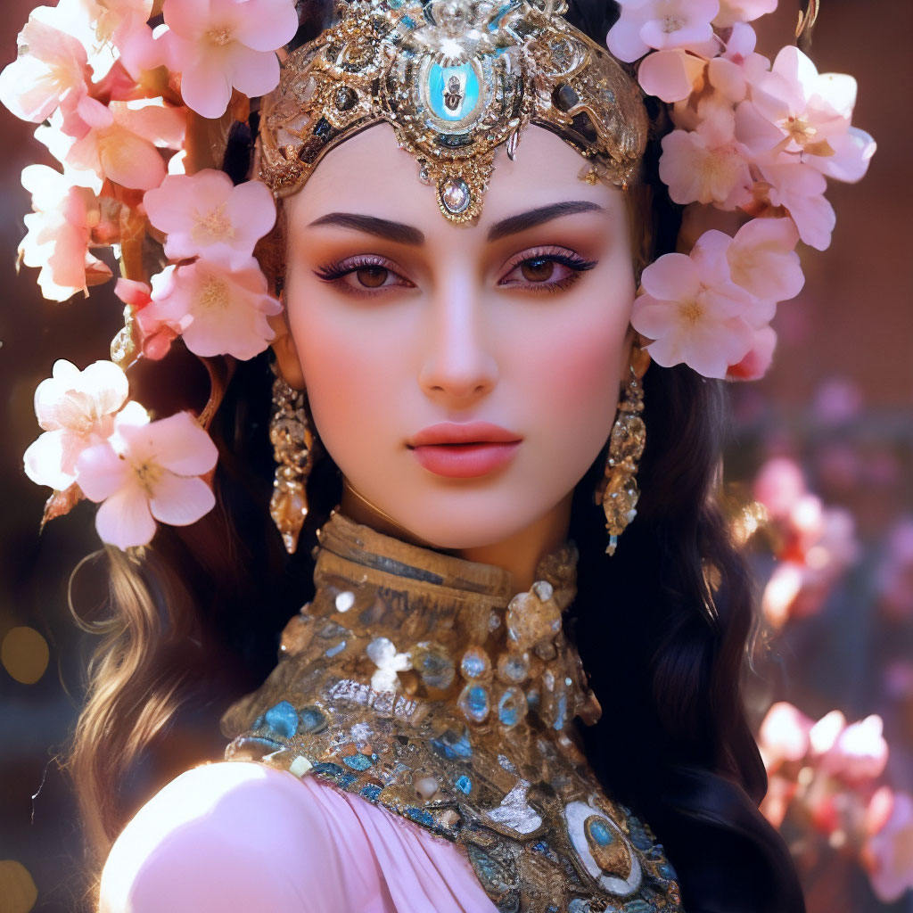 Persian Princess Budur with peach blossom,finish,floral ornament ...