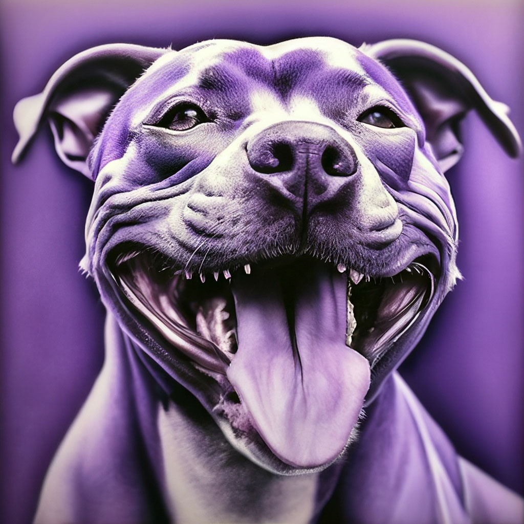 "The creep purple Staffordshire Bull Terrier is smiling" — image ...