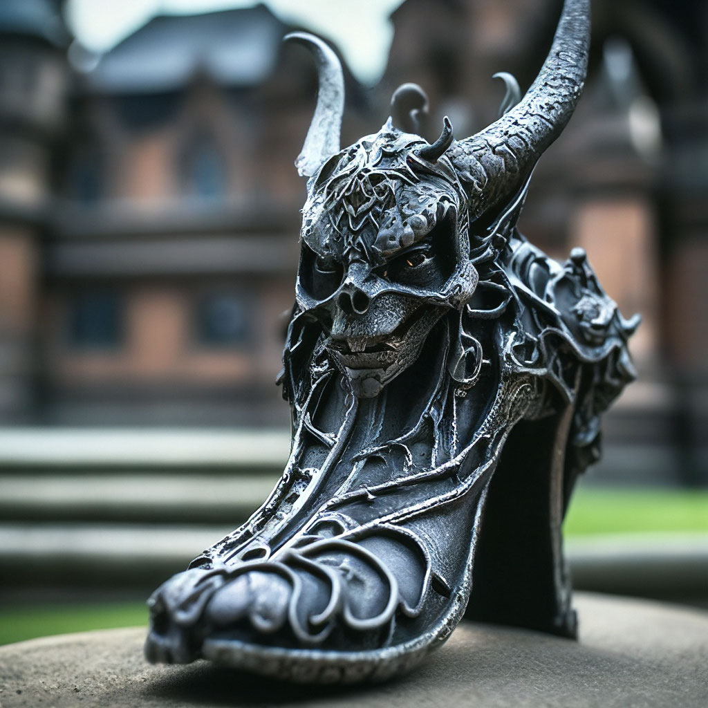 "The evil shoe, in the style of D.isney,gothic,dark,horror,fantasy ...