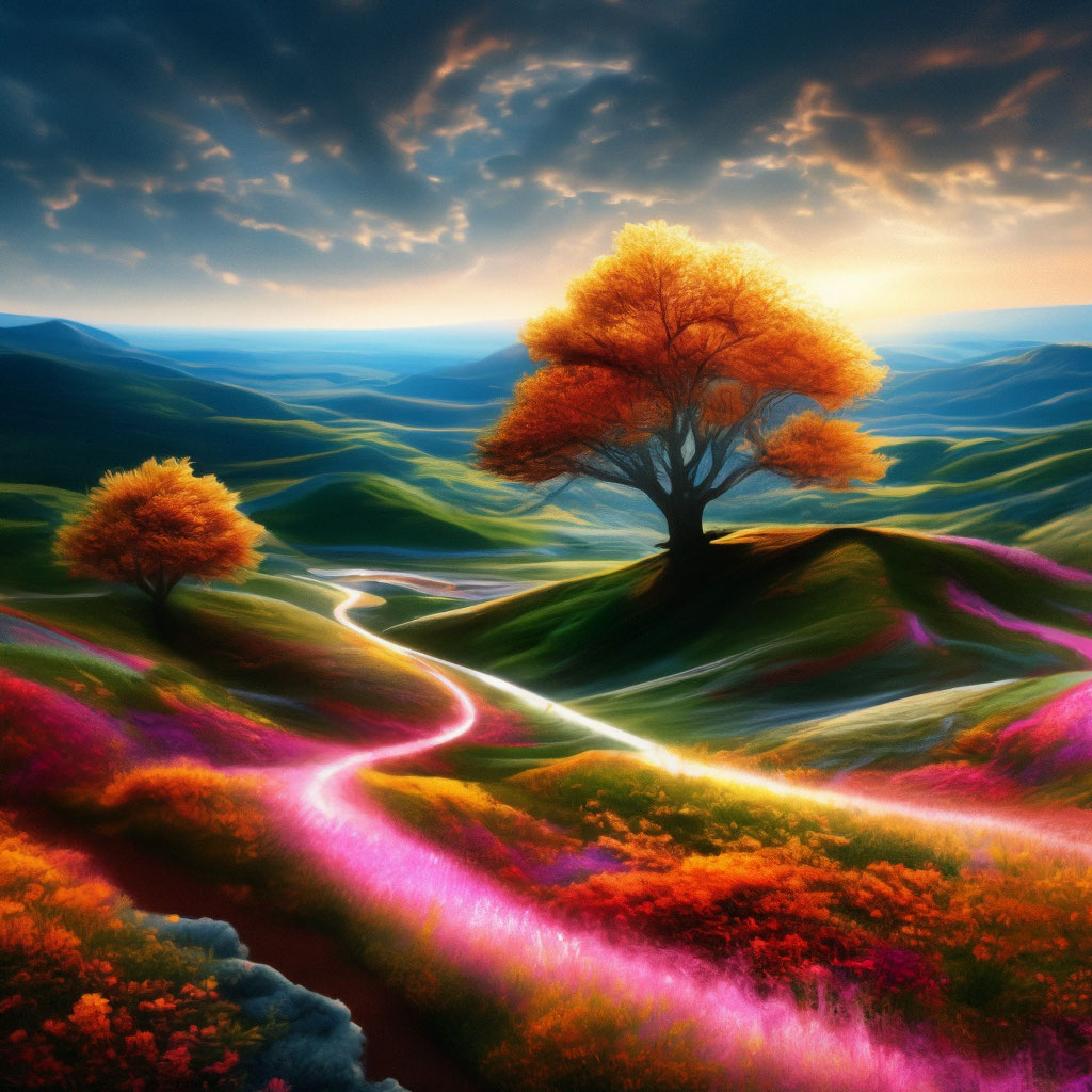 "Lumen biolumen neuro landscape, nature, blooming field, fantastic ...
