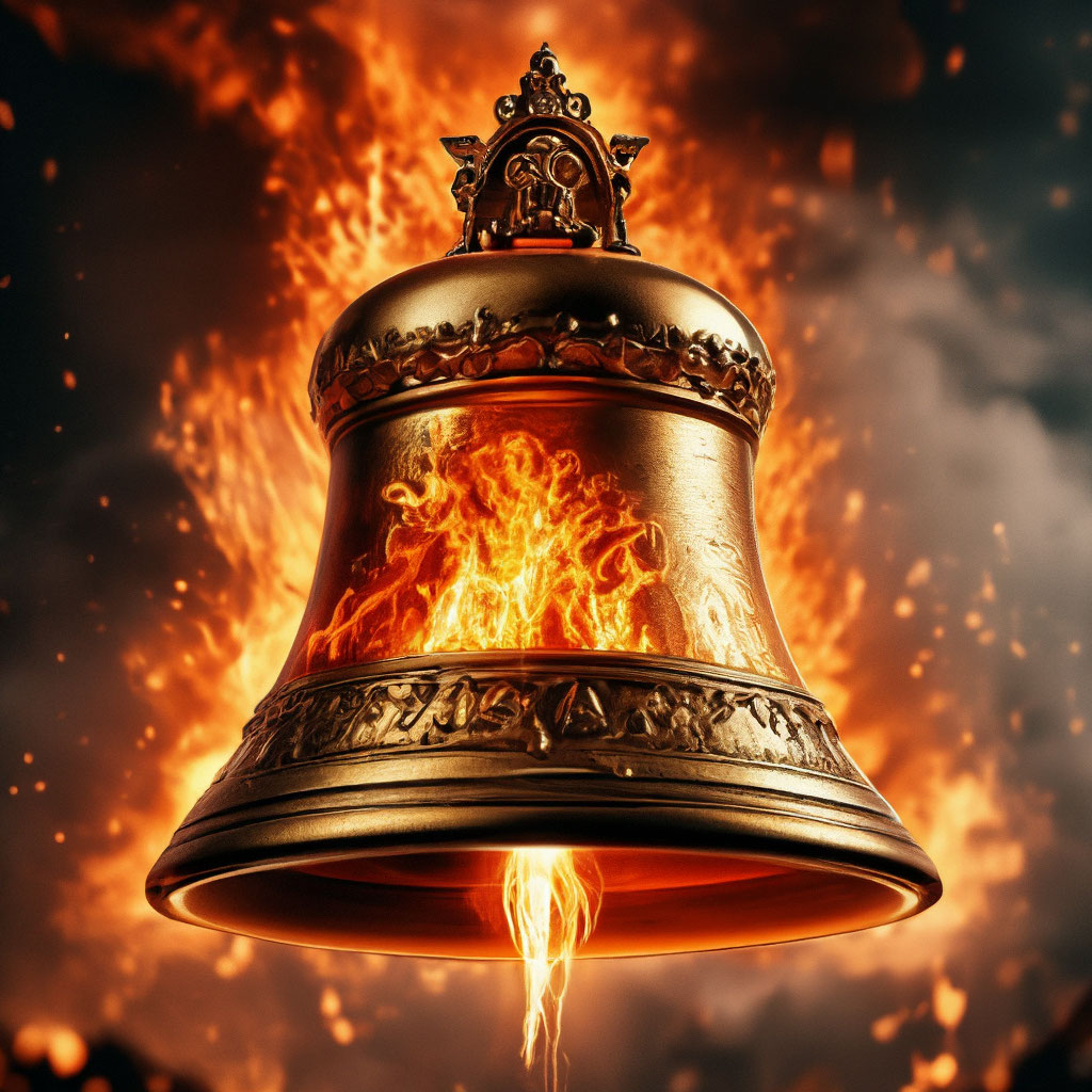 "A bell with fire emanating from it, flame, fiery , 8 thousand very ...