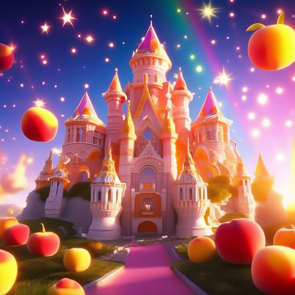 "The world of peaches is a magical land of glare rainbow peach castle ...