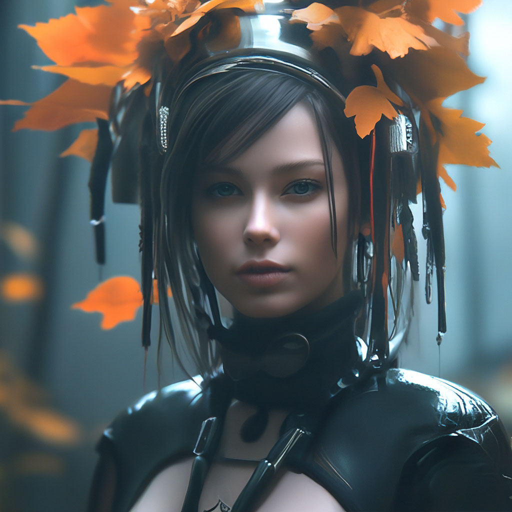 "Autumn in the style of cyberpunk girl" — image created in Shedevrum