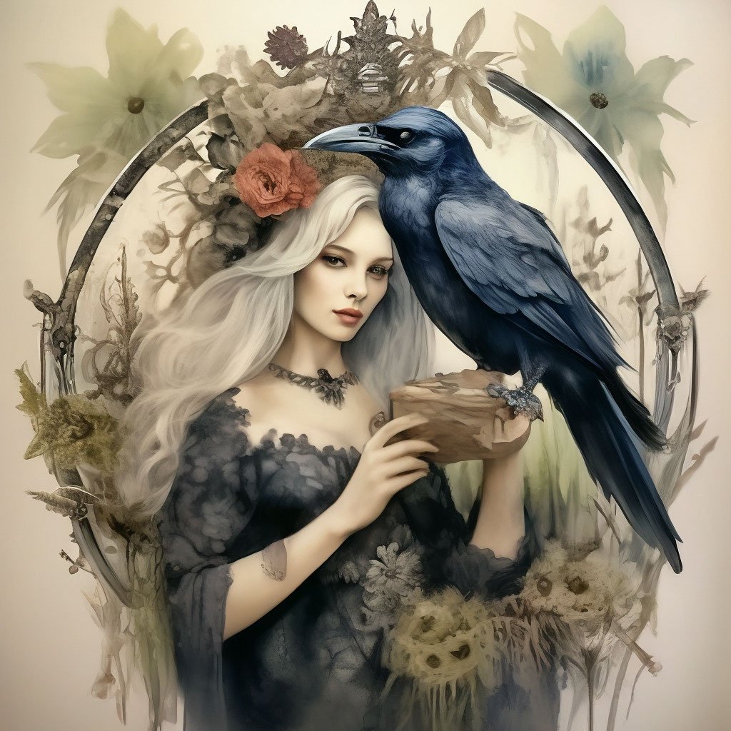 "The witch and the prophetic raven . shabby chic style. filigree ...