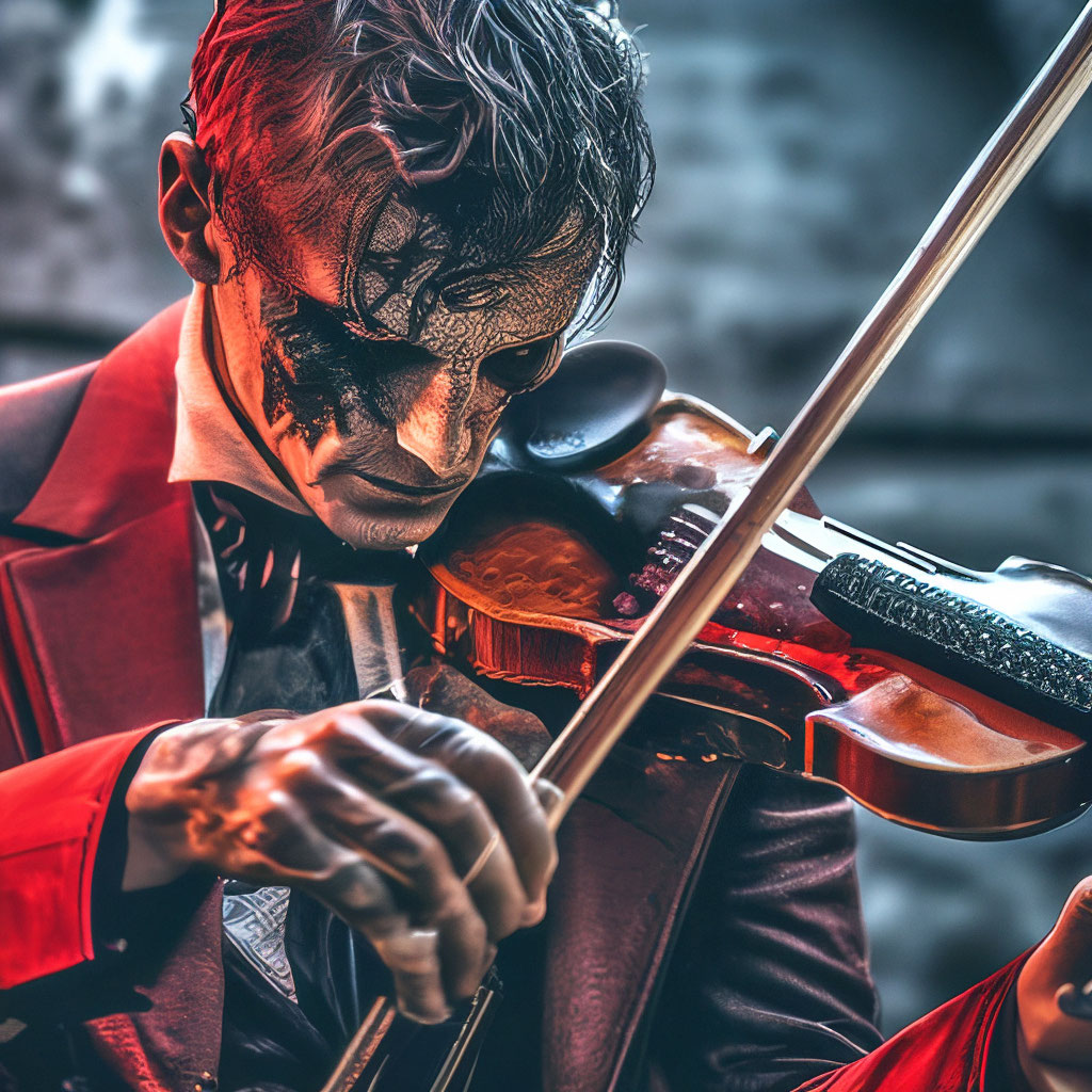 "Creepy intricate art, infernal violinist playing the violin, black ...