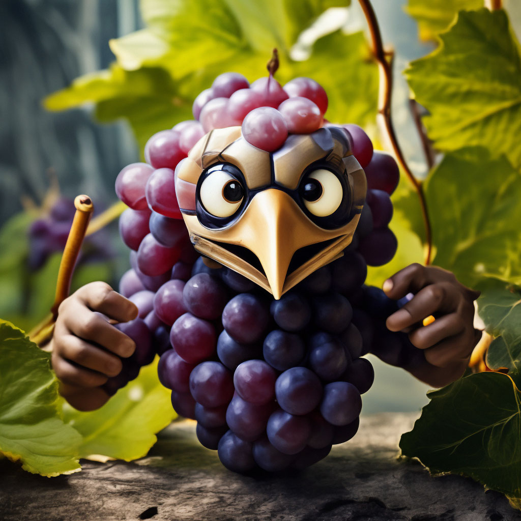 "Anthropomorphic grapes bulging eyes, angry, waving his hands ...