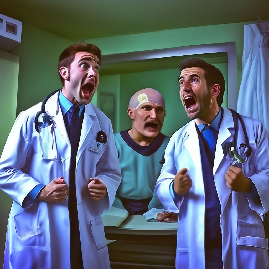 "Scared doctors have lost a patient, it's funny" — image created in ...