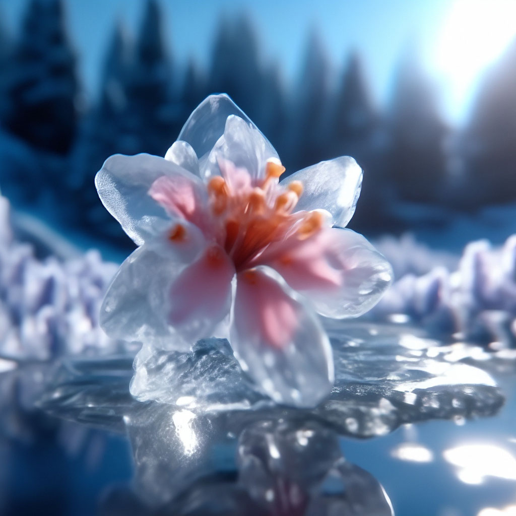 "Flower frozen in ice 8k realistic photo" — image created in Shedevrum