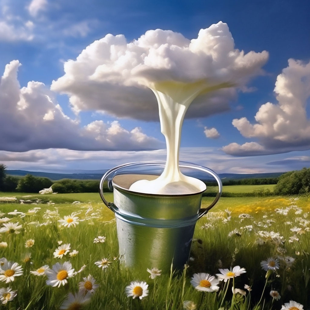 "Morning.. from a cumulus cloud, milk is raining directly into a ...